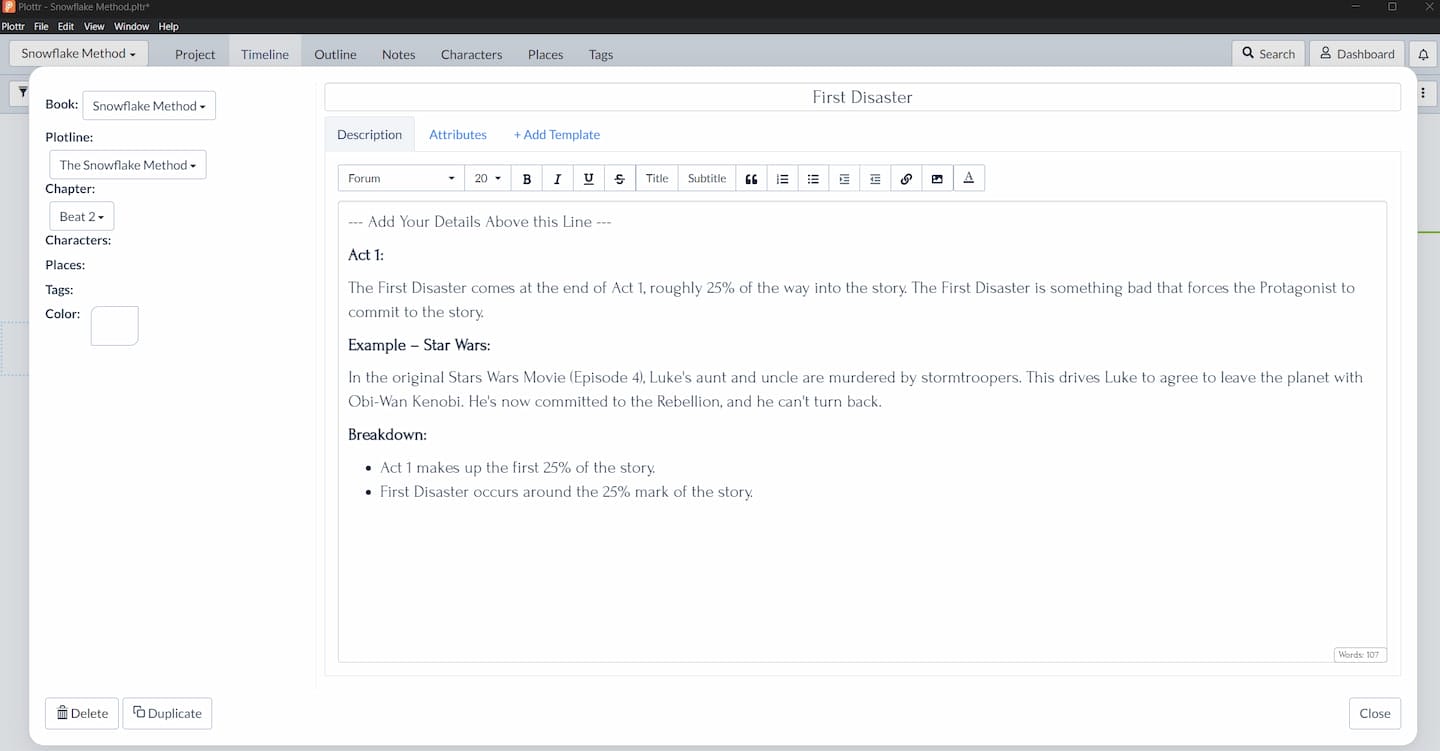 Snowflake Method Plot Template Drive Tension Through Disasters Plottr