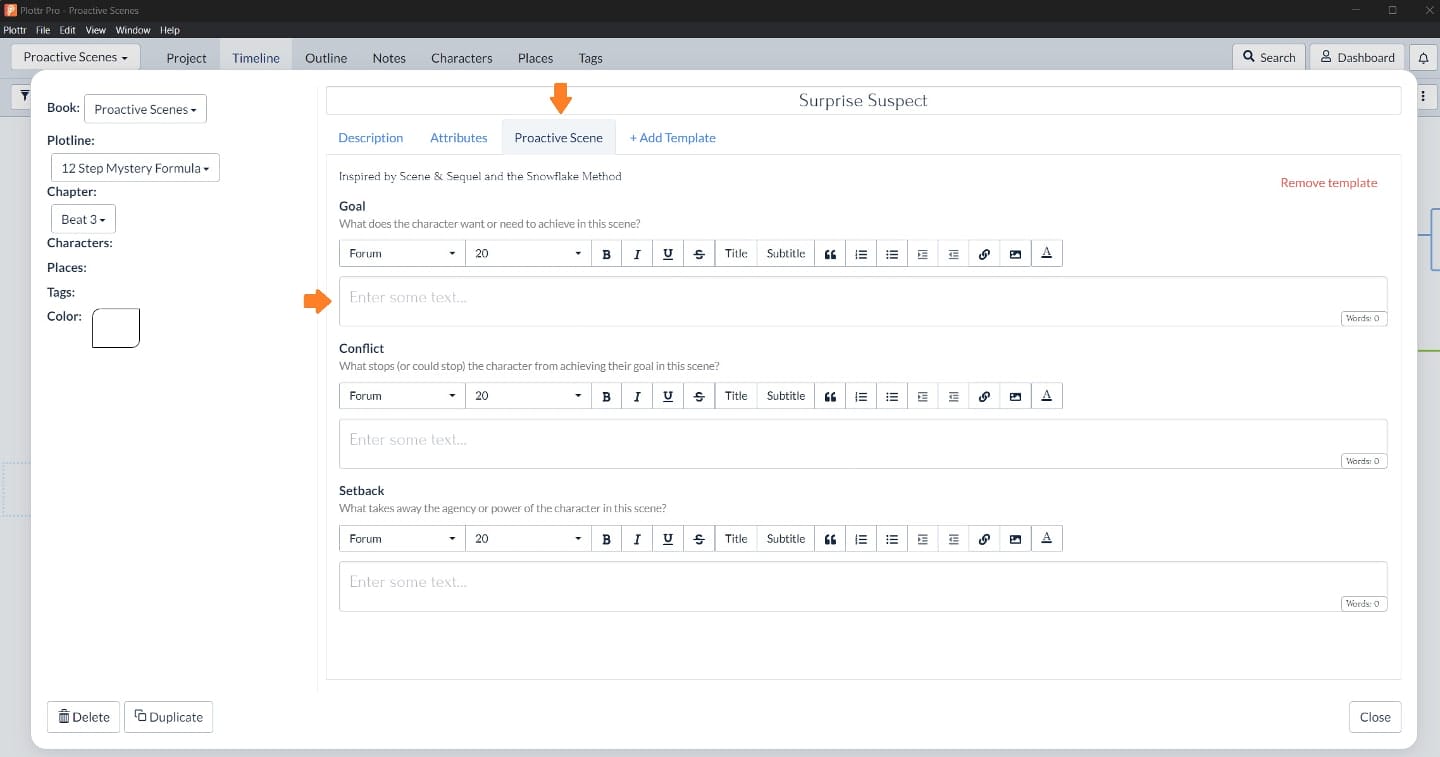 Proactive Scene Template: Creating Goal-Oriented Scenes